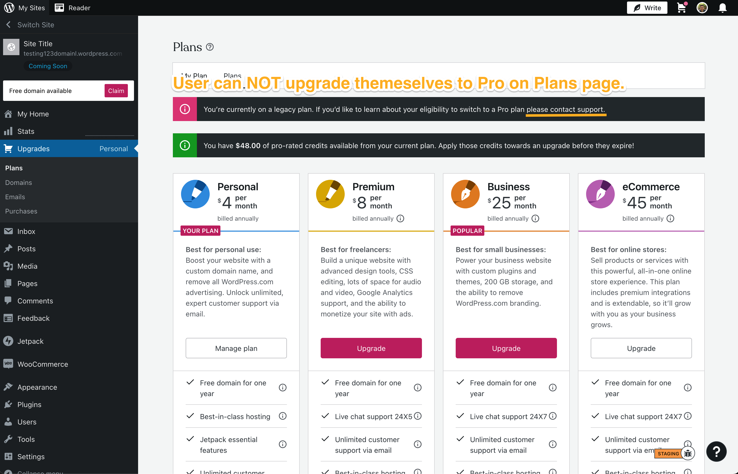 Trying to upgrade a legacy plan sends you to customer support. Can we just upgrade them? · Issue ...