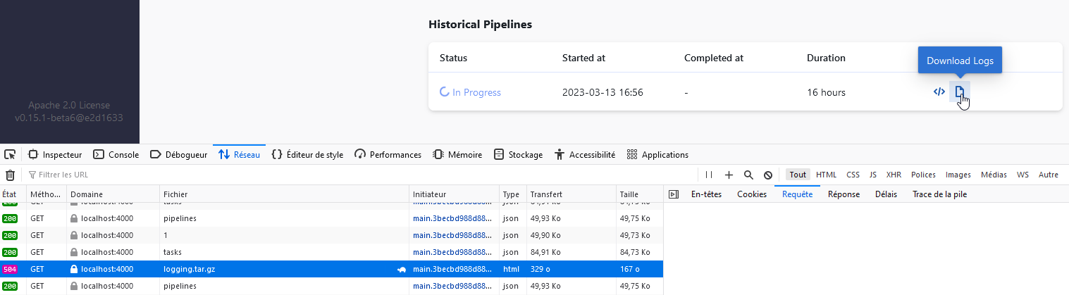 [Bug][Pipeline history] Log download fails with gateway timeout · Issue #4656 · apache/incubator ...