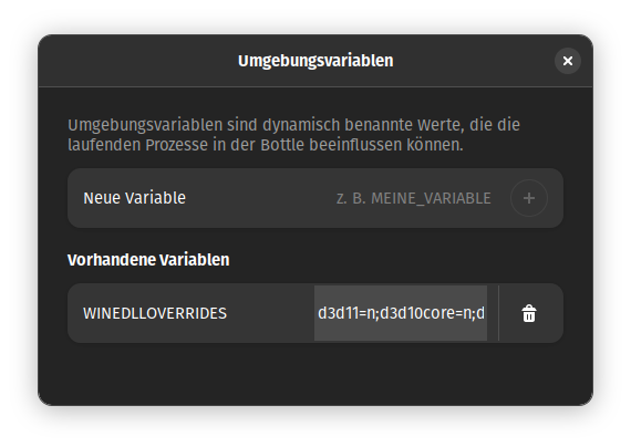 [Bug]: DLL overrides from dialog don't work · Issue #1402 · bottlesdevs/Bottles · GitHub