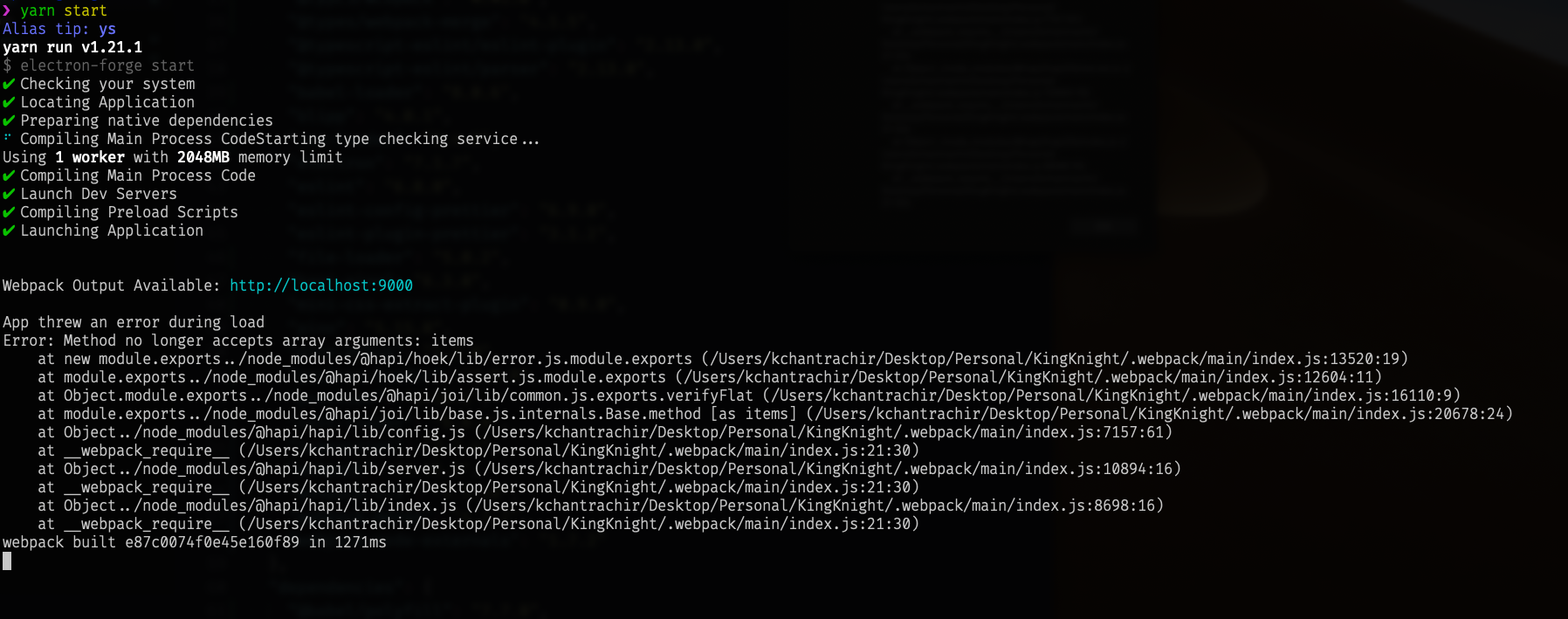 Error: Method no longer accepts array arguments: items at new module.exports (webpack:///./node ...