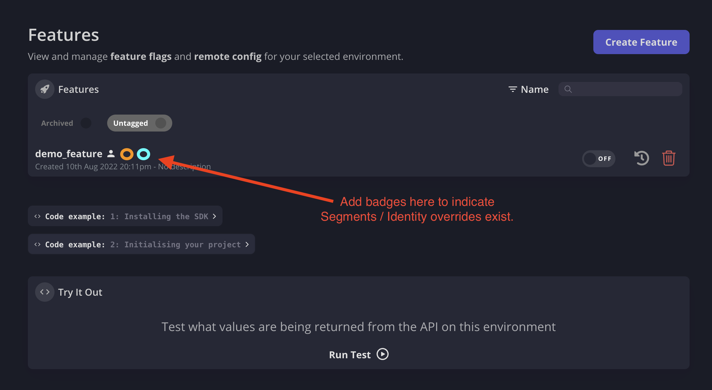 Add UI indication that a feature has at least one segment / identity override on overview page ...