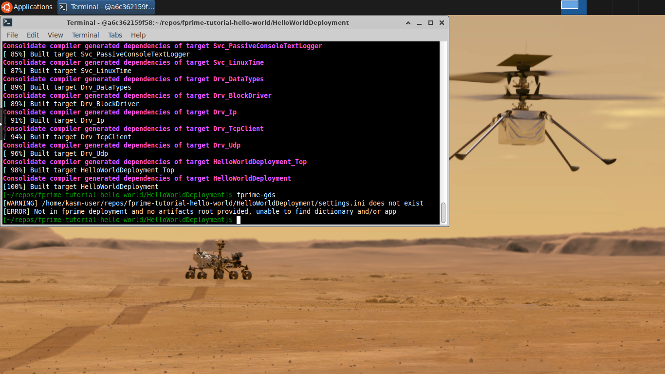 Unable to run HelloWorldDeployment with `fprime-gds` · Issue #2139 · nasa/fprime · GitHub