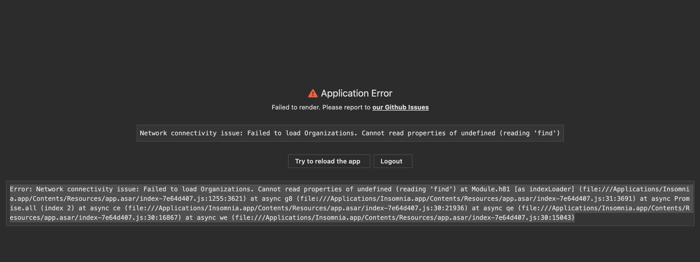 Network Connectivity Issue Failed To Load Organizations Cannot Read Properties Of Undefined 