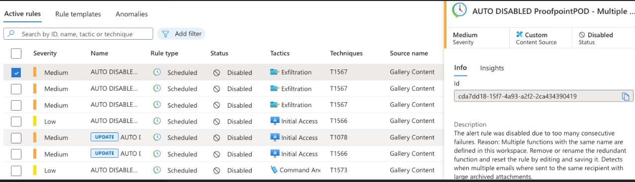 Proofpoint POD Analytics rule auto disabled · Issue #8673 · Azure/Azure-Sentinel · GitHub