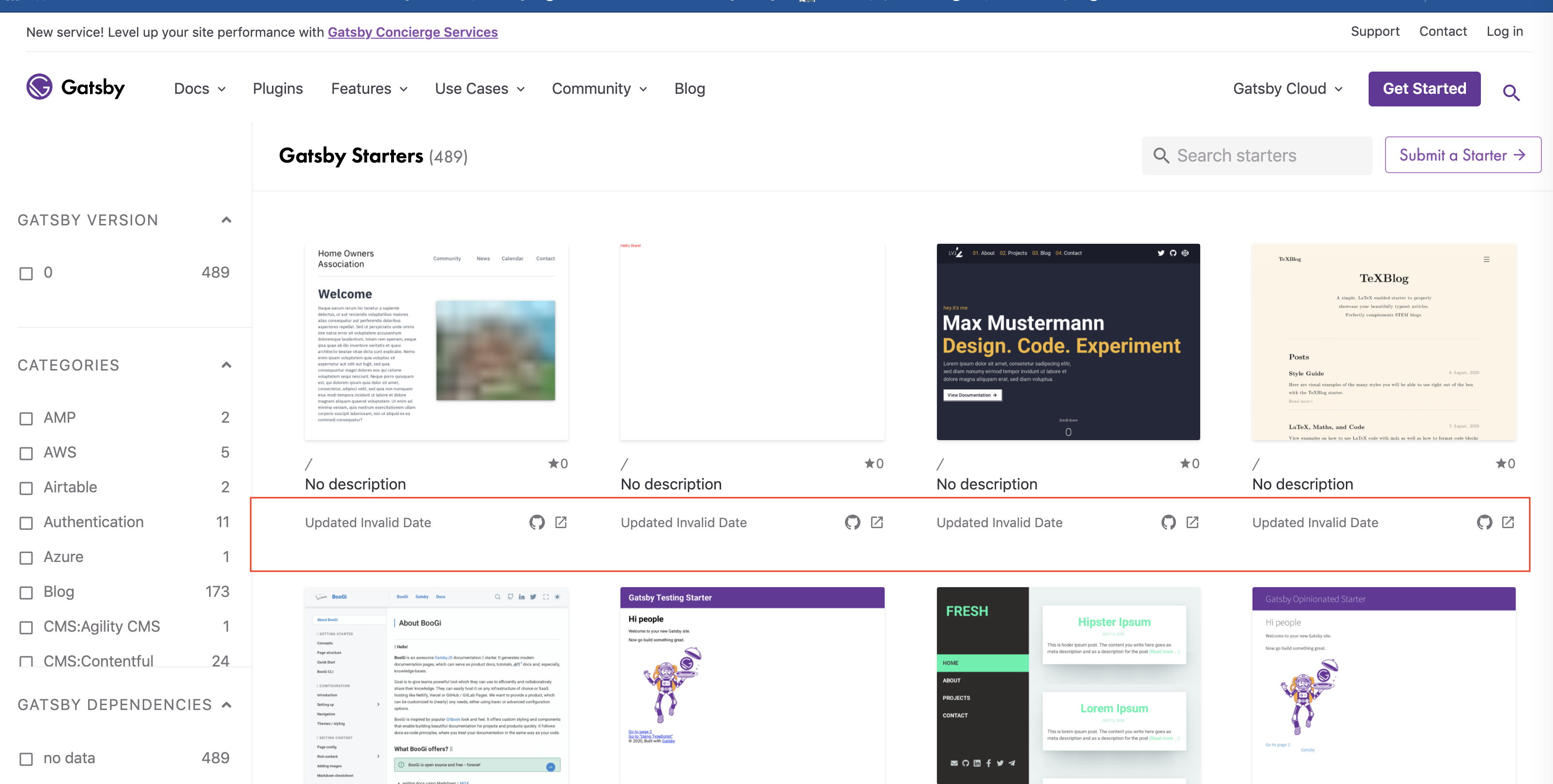 Gatsby Starter page showing "Updated Invalid Date" for each starter · Issue #27758 · gatsbyjs ...