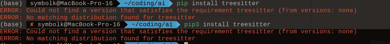 Could not install via 'pip install treesitter' · Issue #83 · tree-sitter/py-tree-sitter · GitHub