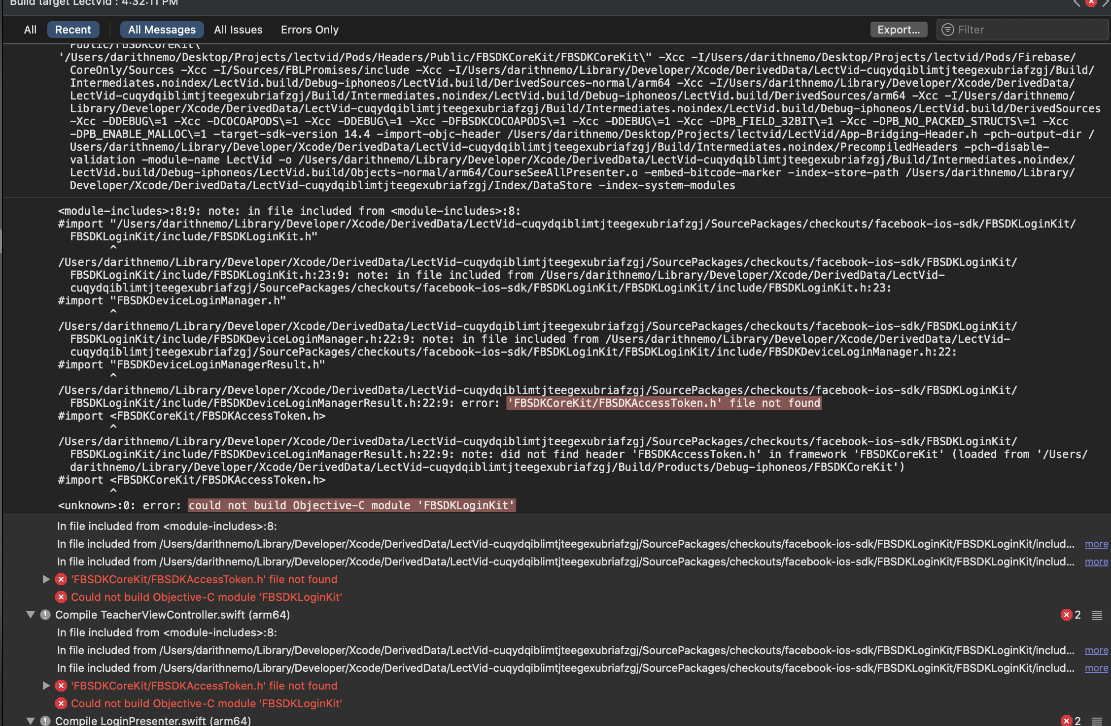error: could not build Objective-C module 'FBSDKLoginKit' · Issue #1702 · facebook/facebook-ios ...
