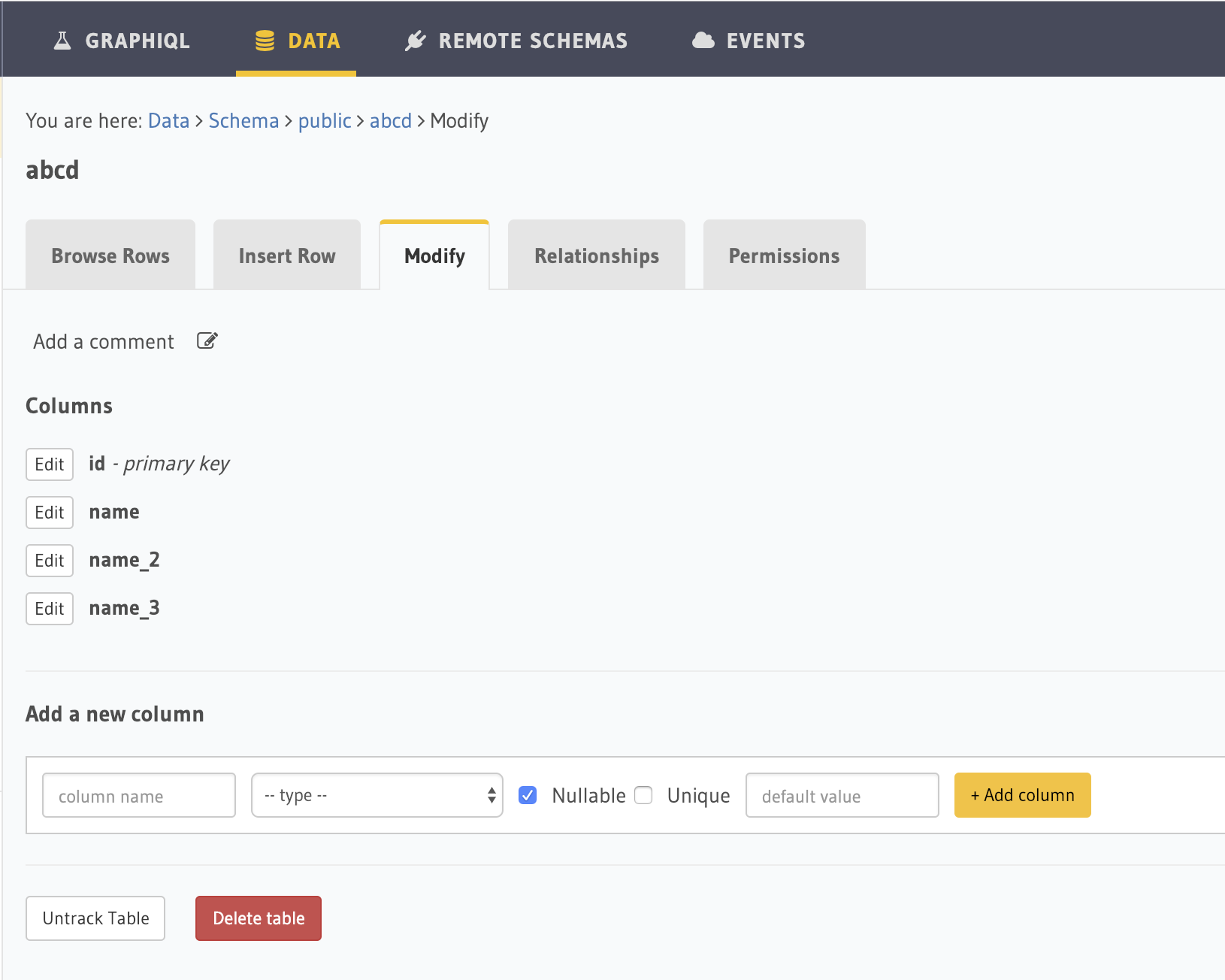 UI improvements in Modify section of a table · Issue #1096 · hasura/graphql-engine · GitHub