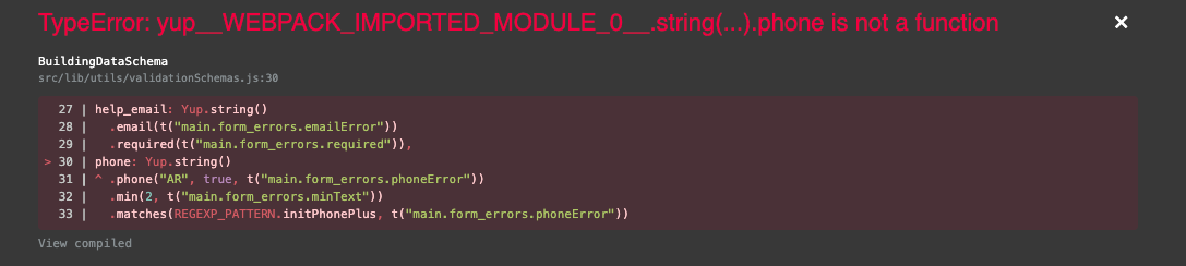 Error with yup phone after build and deploy · Issue #1137 · jquense/yup · GitHub