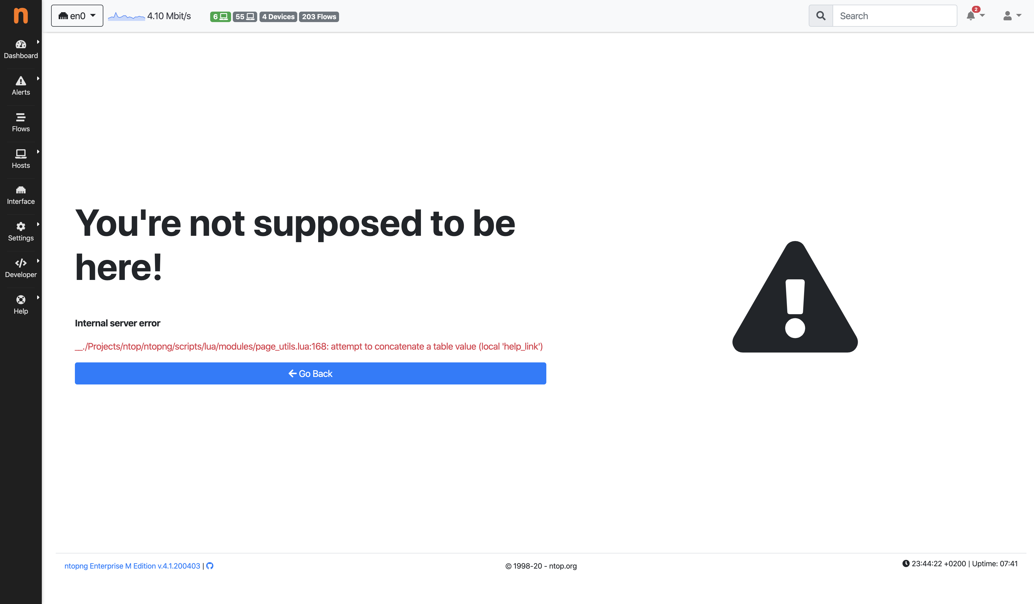 Error page for generated errors · Issue #3701 · ntop/ntopng · GitHub