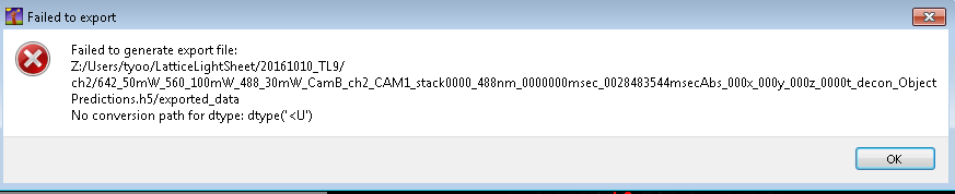 Failed to export - No conversion path for dtype: dtype('