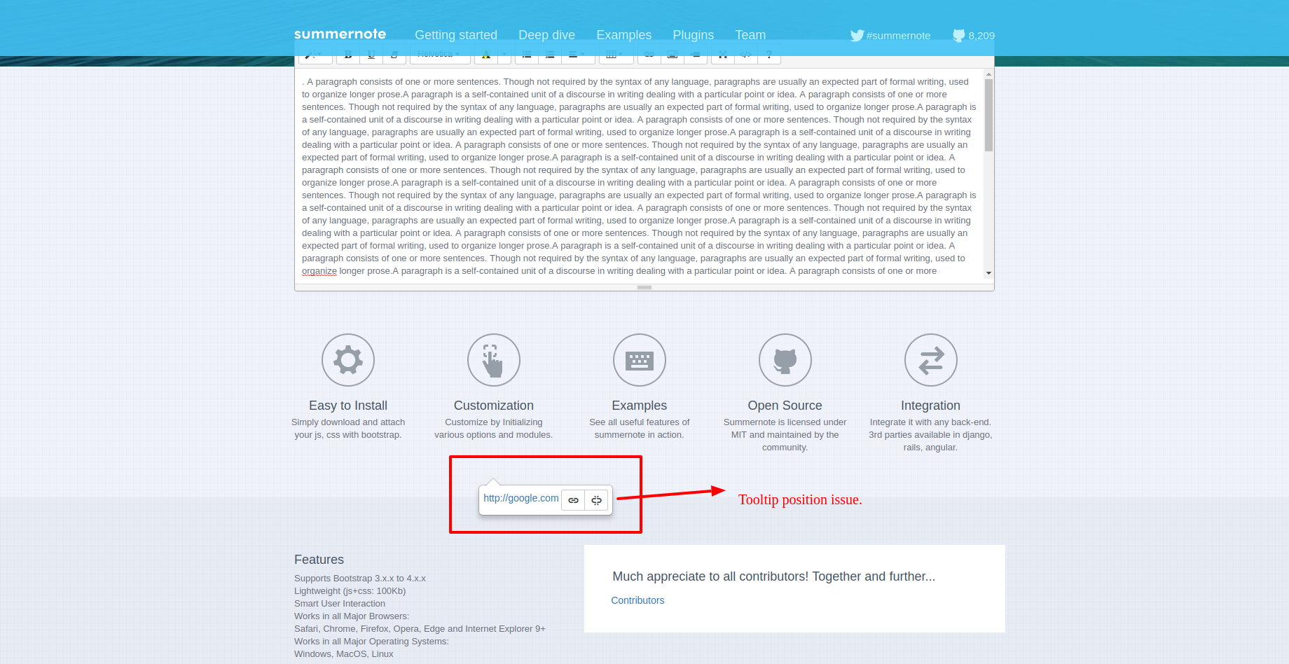 Link tooltip position issue · Issue #3160 · summernote/summernote · GitHub