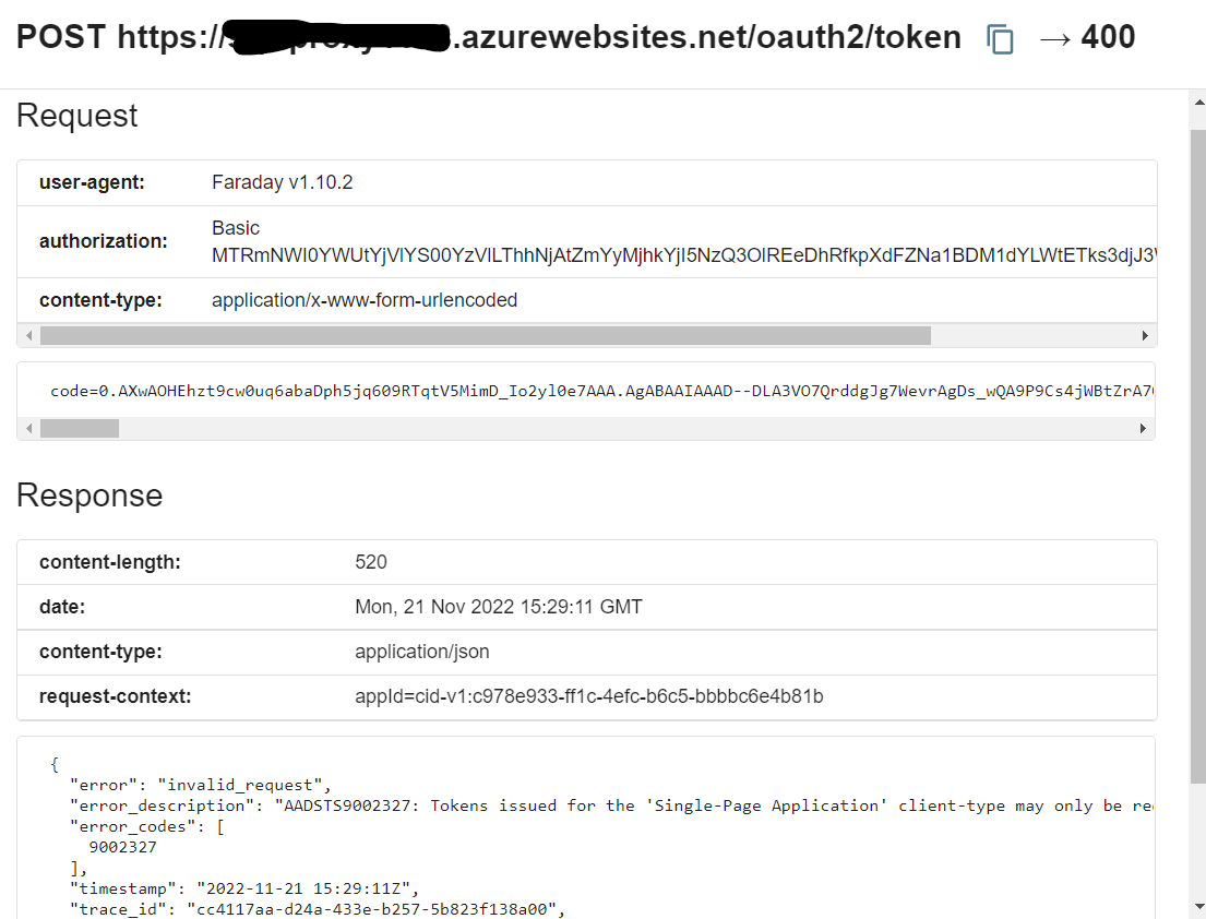 AADSTS9002327: Tokens issued for the 'Single-Page Application' client-type may only be redeemed ...