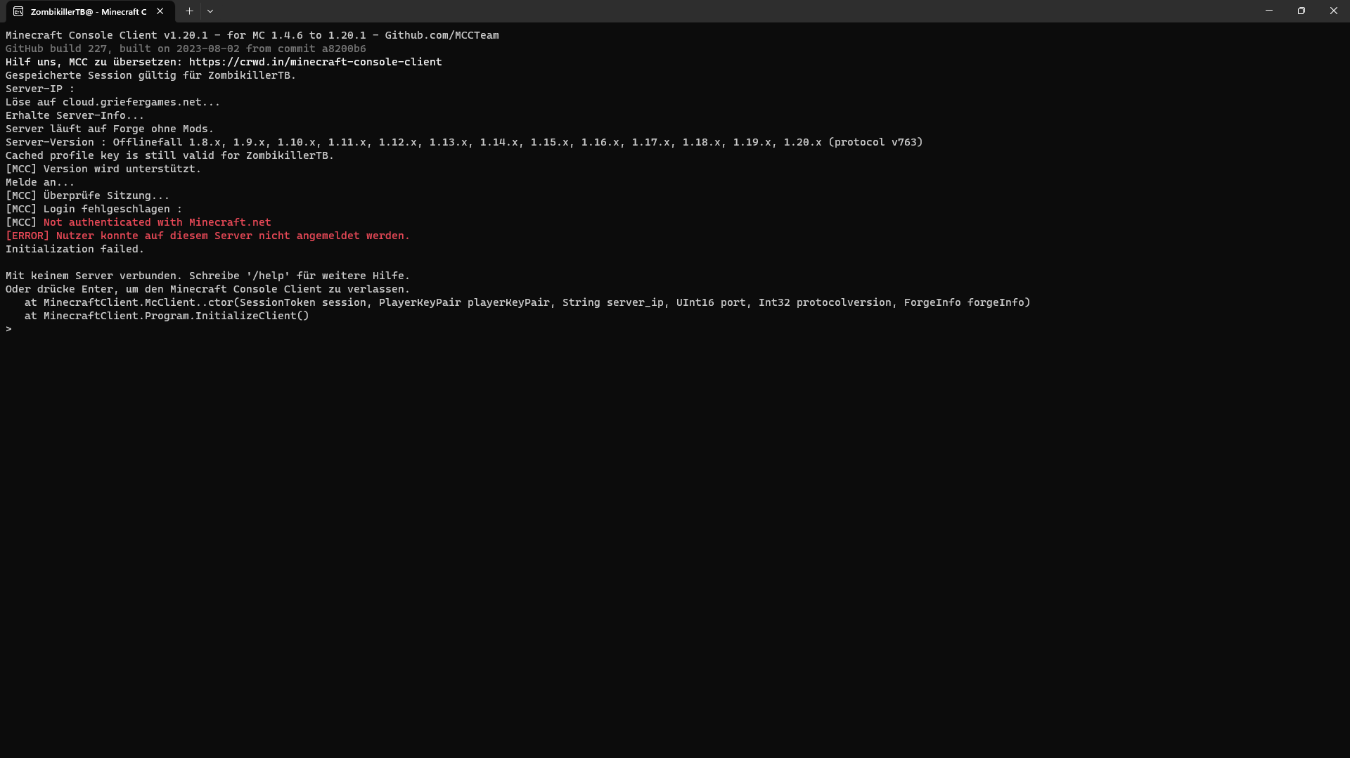 Question Cant Join A Sever · Issue 2564 · Mccteamminecraft Console Client · Github