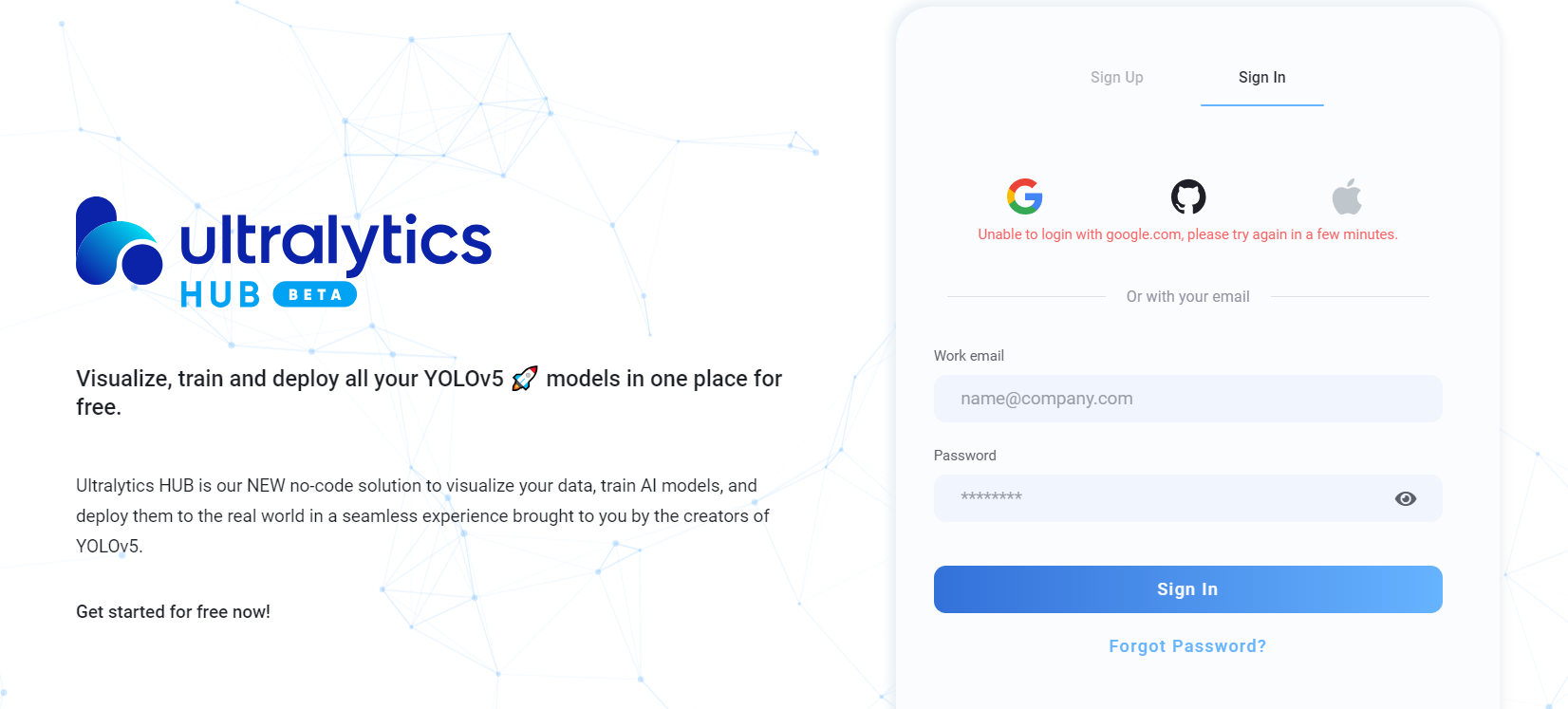 Cannot Sign In Ultralytics Hub Website · Issue 395 · Ultralytics Hub · Github