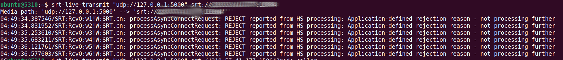 [BUG] udp > srt-live-transmit error "processAsyncConnectRequest: REJECT reported from HS ...