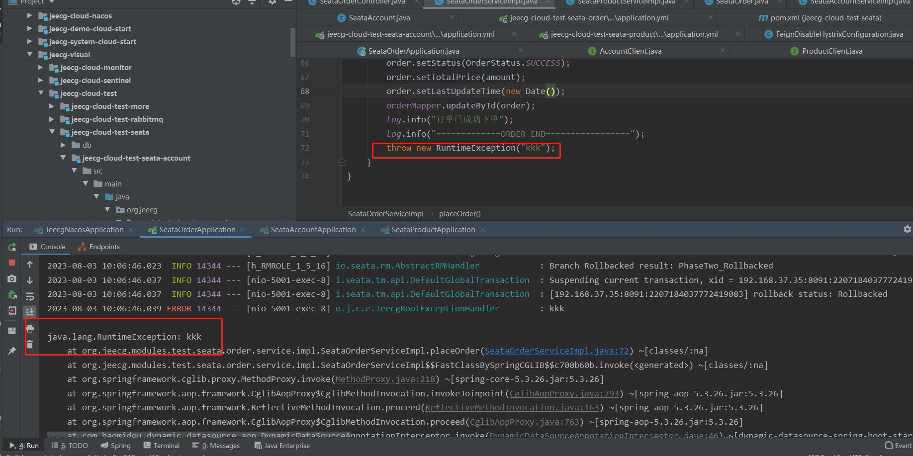 源码中feign客户端不抛出异常，且分布式事务seata不生效 · Issue 5214 · Jeecgbootjeecg Boot · Github 