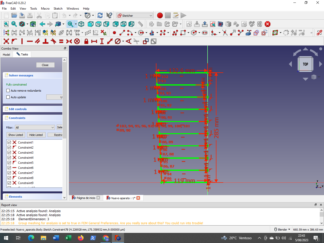 When i try to create a mesh via the FEM mesh from shape by Gmsh tool ...