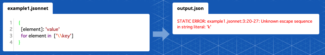 Cannot use escape string in for-in array · Issue #791 · google/jsonnet · GitHub