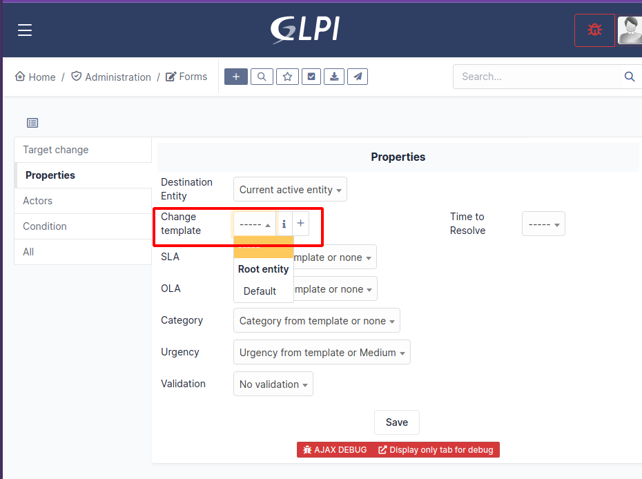 Add "Change template" on form target · Issue #2579 · pluginsGLPI/formcreator · GitHub