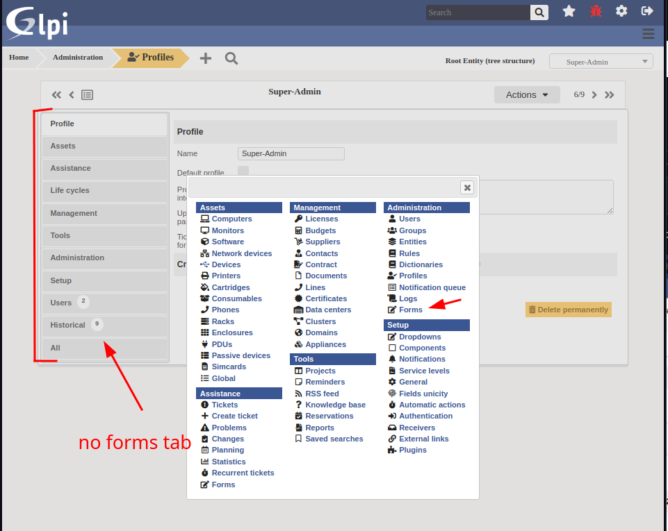[formcreator 2.13.3] Missing tabs "forms" in profiles · Issue #3096 · pluginsGLPI/formcreator ...