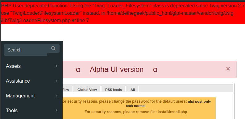 GLPI master - deprecated use of Twig_Loader_Filesystem · Issue #5677 · glpi-project/glpi · GitHub