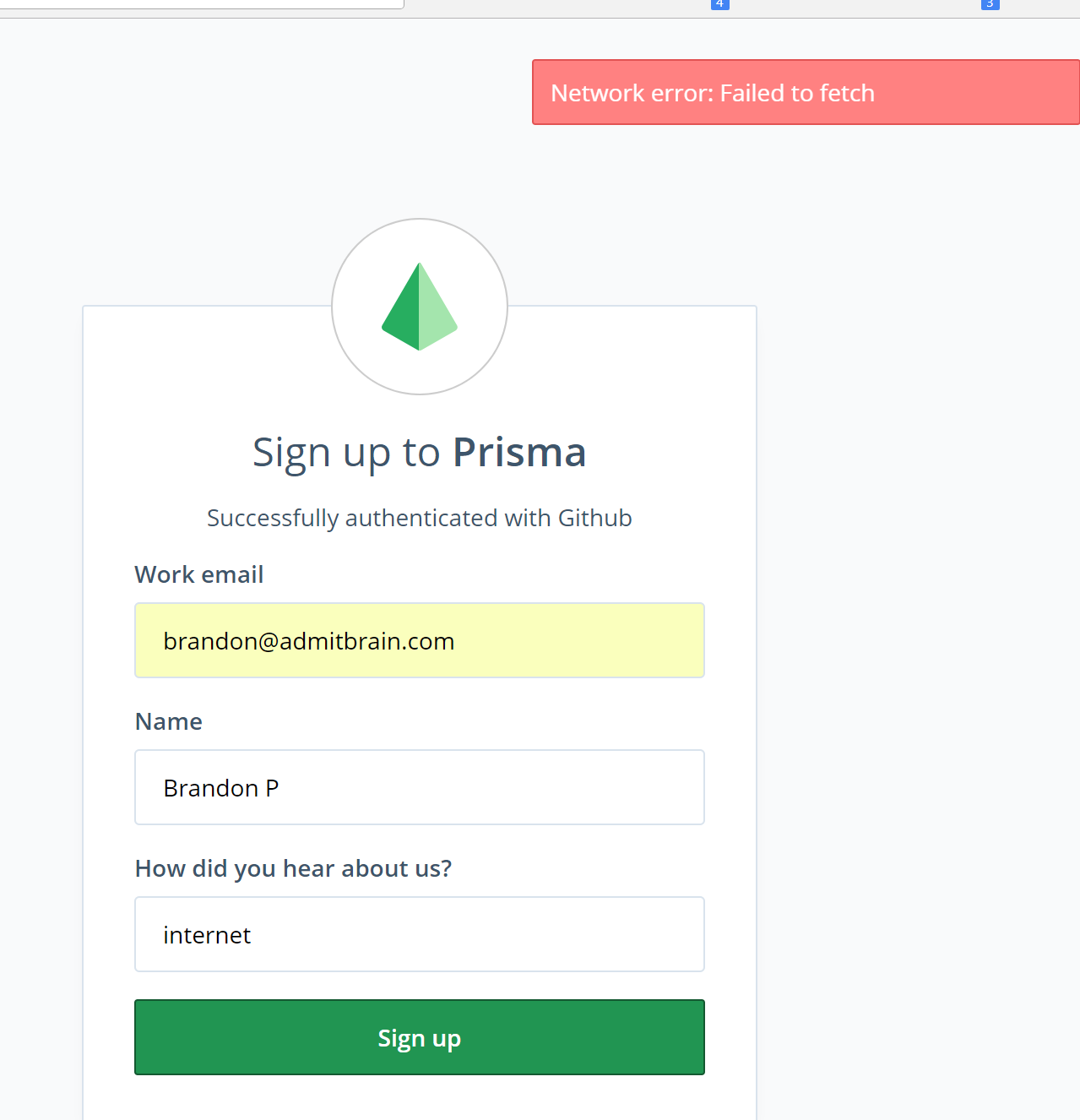 trouble creating account in prisma cloud w/ github auth · Issue #1736 · prisma/prisma1 · GitHub