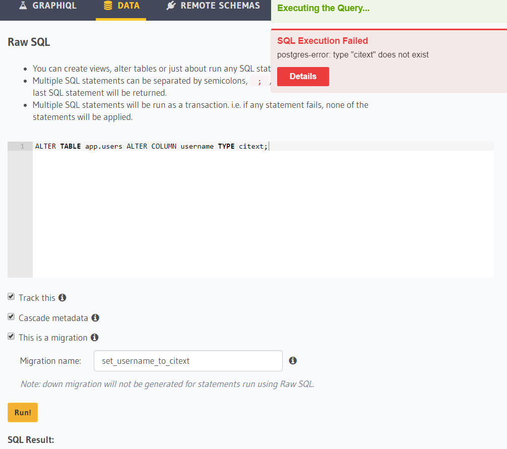 Unable to set column to citext · Issue #2812 · hasura/graphql-engine · GitHub