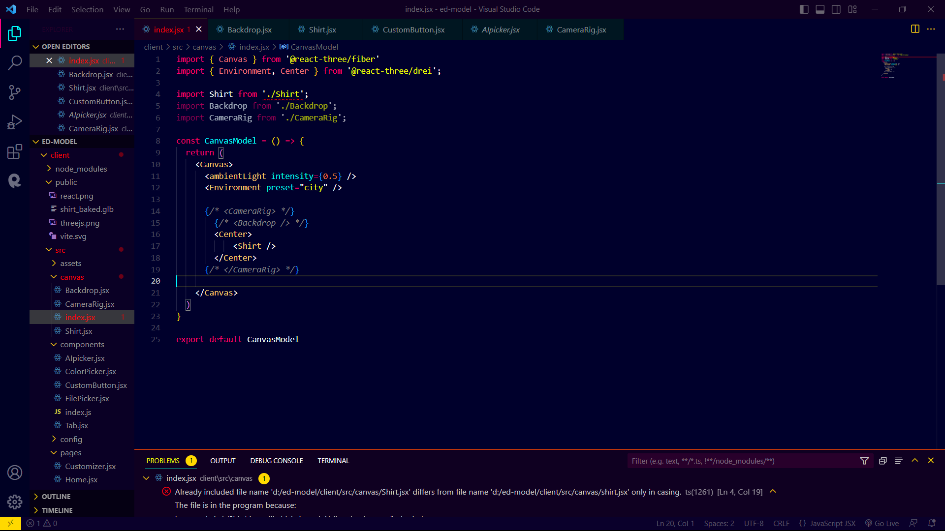 Model of the shirt is not loaded? · Issue #26 · adrianhajdin/project_threejs_ai · GitHub