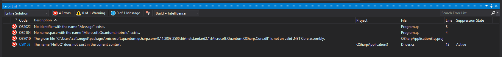 Visual Studio 2019 (v16.5.1) Is Having Issues With Q# Applications · Issue #391 · microsoft ...