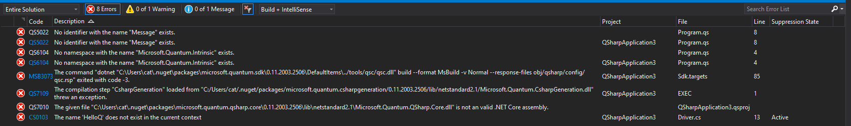 Visual Studio 2019 (v16.5.1) Is Having Issues With Q# Applications · Issue #391 · microsoft ...