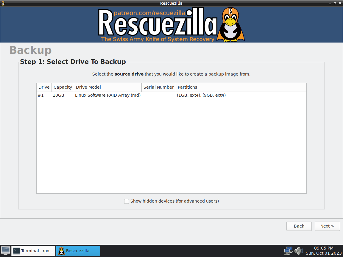 Linux md RAID device nodes (eg, /dev/md126) *with* MBR (DOS) partition table fails to backup ...