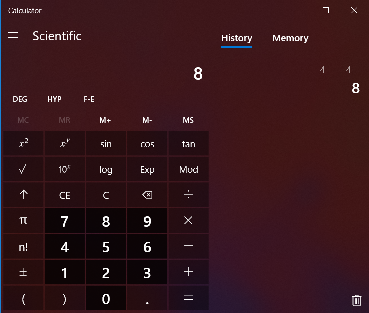 minus a negative number isn't interpreted correctly in scientific mode ...