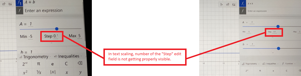 Numbers present at "Step" edit field do not get properly visible at ...