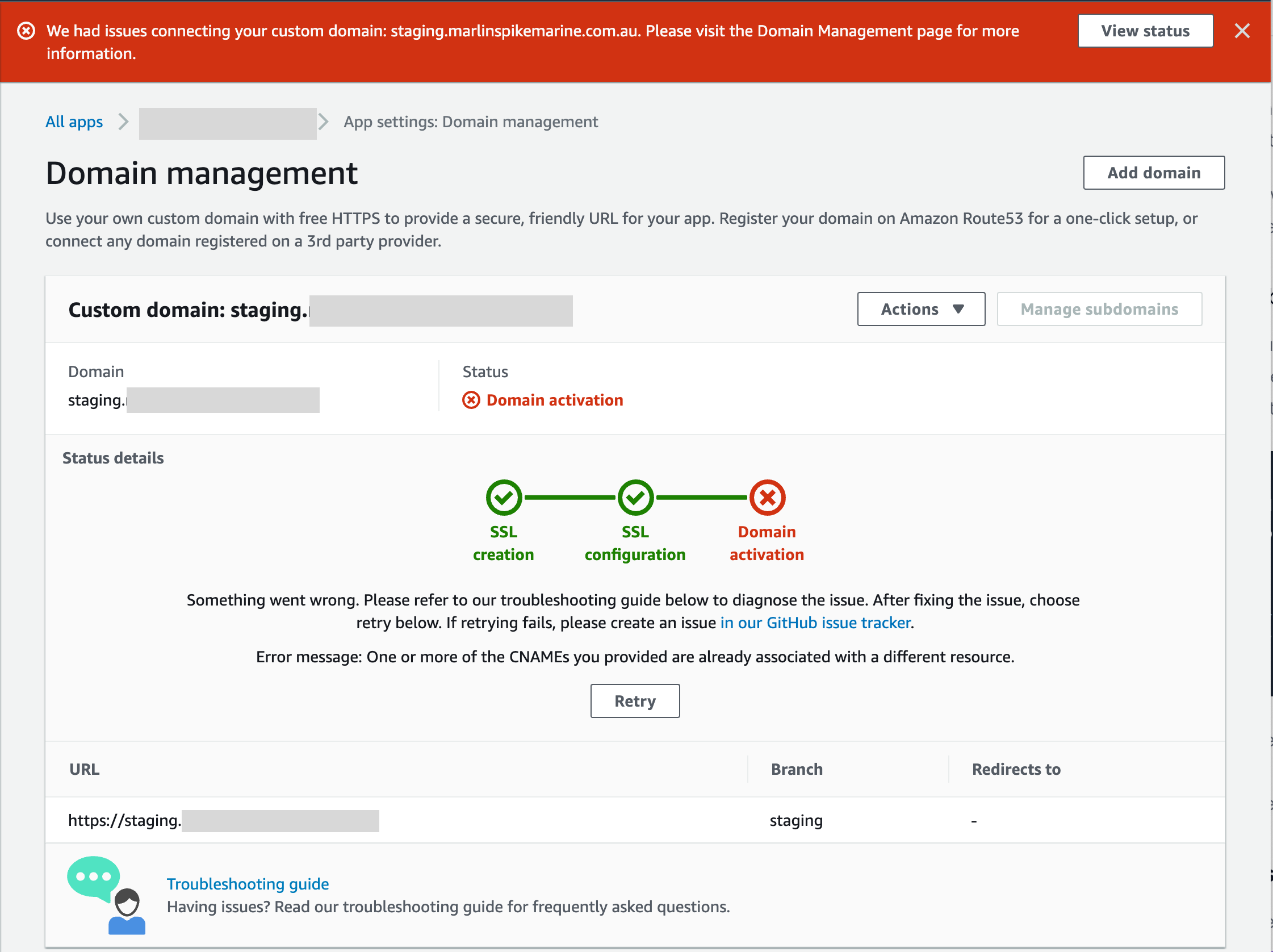 Domain activation failed - Adding custom domain fails at "Domain Activation" stage · Issue #1315 ...