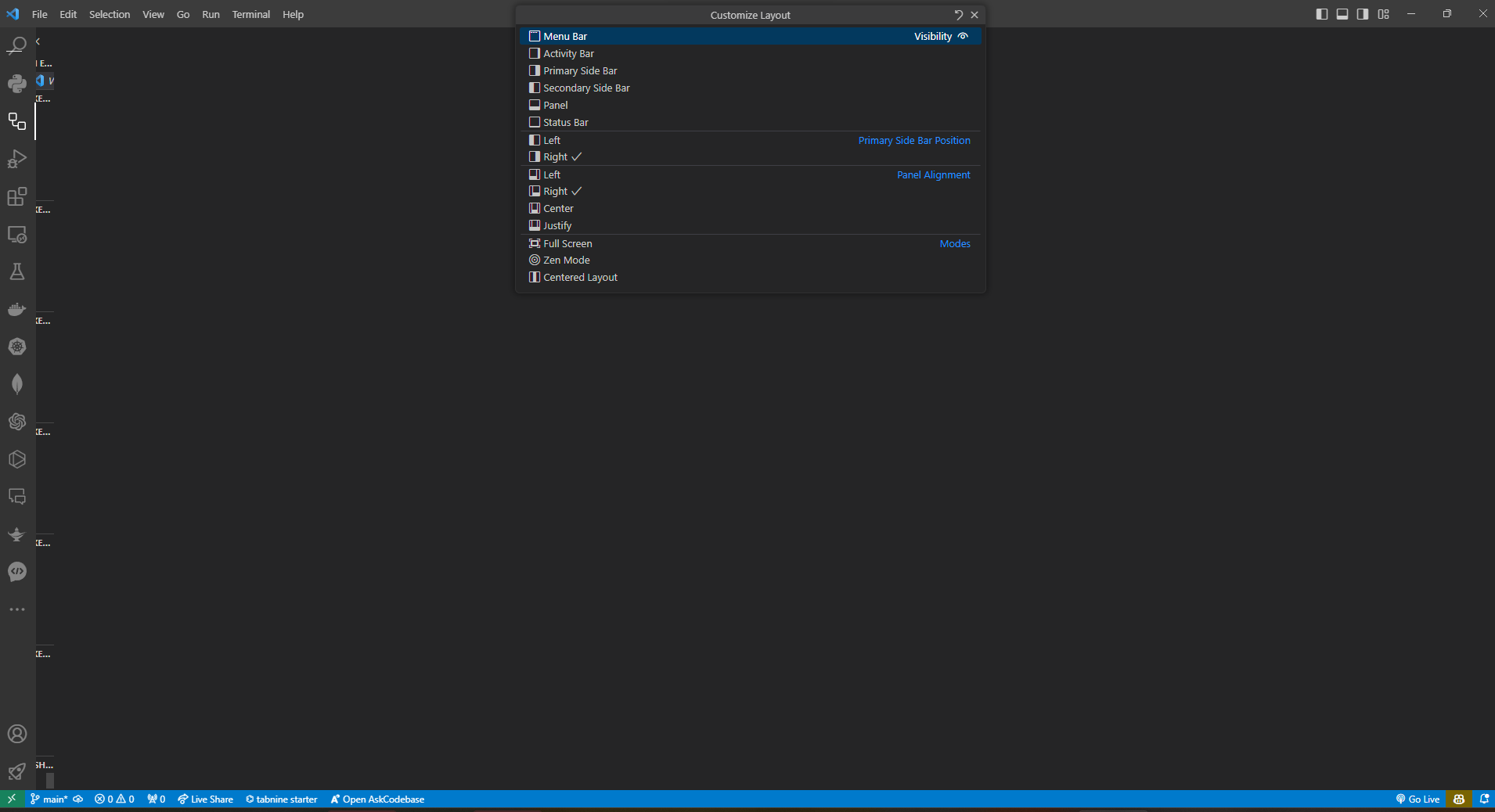 Layout Stuck on Leftside · Issue #196157 · microsoft/vscode · GitHub