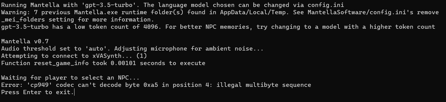 I had python encoding issue. any suggestion? · Issue #32 · art-from-the-machine/Mantella · GitHub