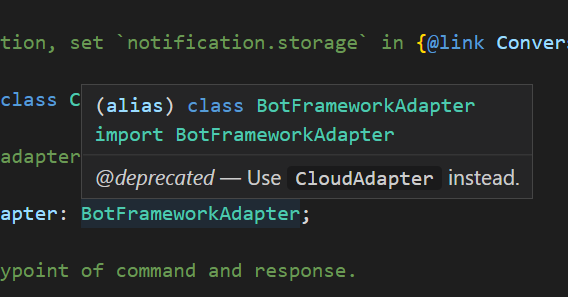 BotFrameworkAdapter is deprecated · Issue #7200 · OfficeDev/microsoft-365-agents-toolkit · GitHub