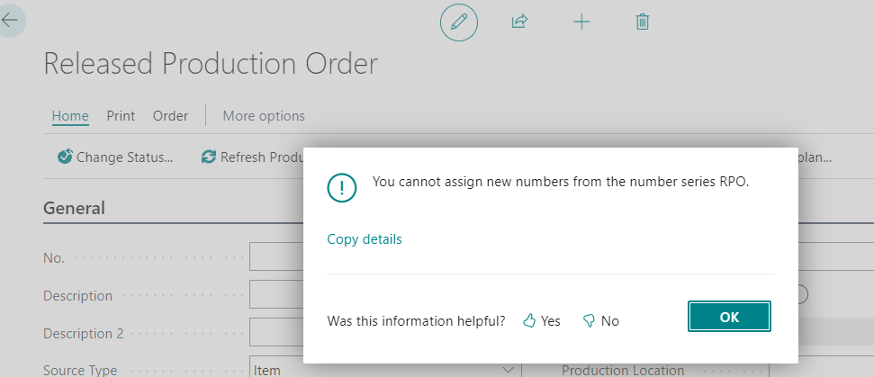 No. Series Relationships look up not working for RPO ∙ Released Production Order. · Issue #683 ...