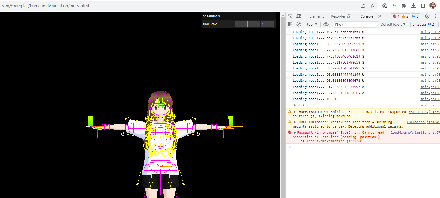 Mixamo Animation Failing on Examples Page · Issue #1264 · pixiv/three-vrm · GitHub
