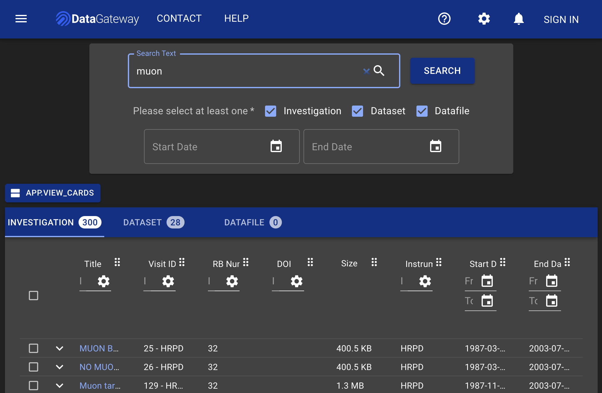 "Display as cards/table" in search page · Issue #854 · ral-facilities/datagateway · GitHub