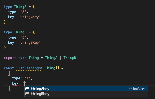 Intellisense suggests incompatible type property values from unions · Issue #179656 · microsoft ...
