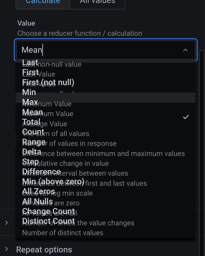 Broken layout for [Panel Edit → Display → Value] options in drop-down · Issue #24513 · grafana ...
