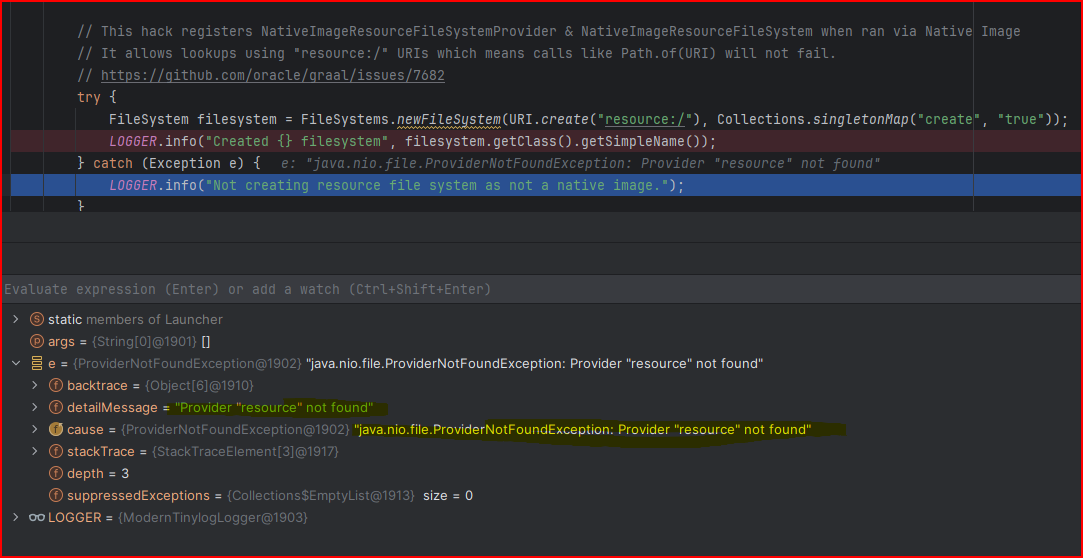 Cannot open native image resource using Path, NativeImageResourceFileSystemProvider not ...