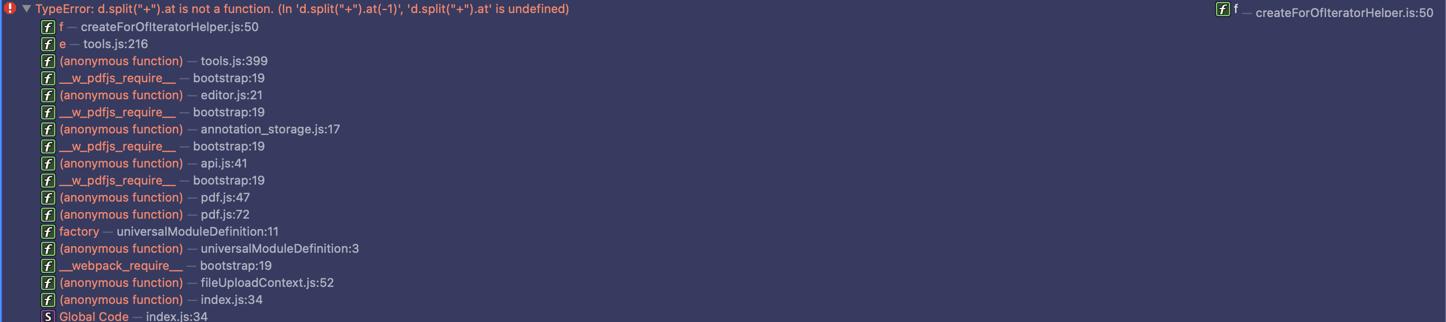 Bug: d.split("+").at is not a function. (In 'd.split("+").at(-1)', 'd.split("+").at' is ...