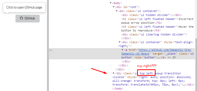 Popup Incorrect Position Of Arrow · Issue 3771 · Semantic Orgsemantic Ui React · Github