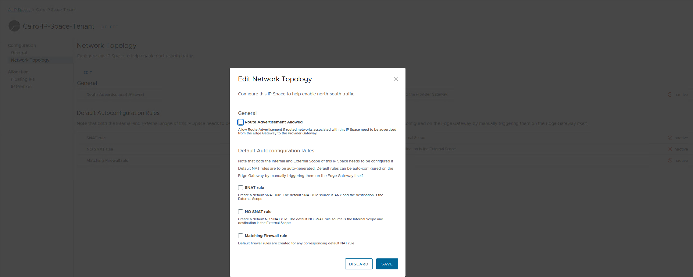 Vcdipspace Does Not Have Arguments To Support Automatic Creation Of Default Snat Nosnat And