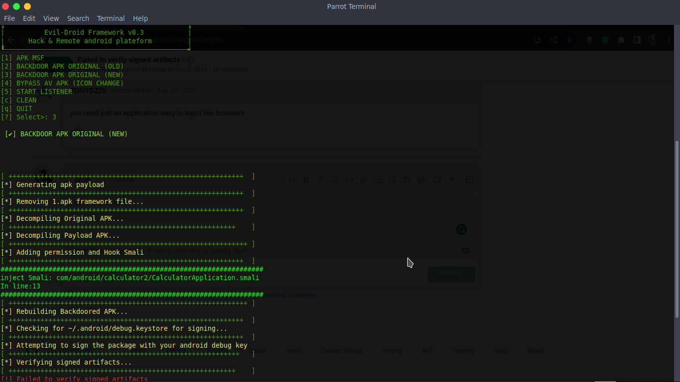 Failed to verify signed artifacts · Issue #40 · M4sc3r4n0/Evil-Droid · GitHub