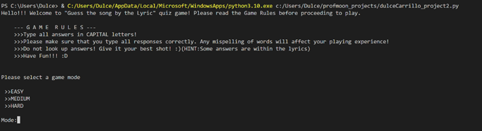 GitHub - cfdulce/pyproject2: -Python Project- Guess the song by the lyrics
