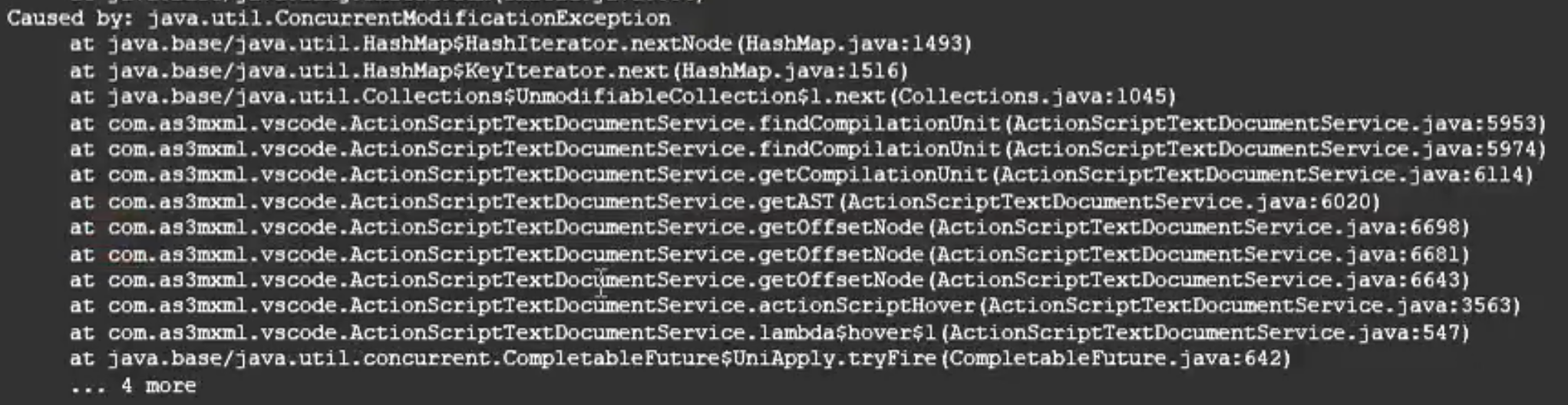 ConcurrentModificationException · Issue #332 · BowlerHatLLC/vscode-as3mxml · GitHub